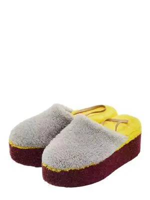 Fendi Shearling Platform Mules - Grey