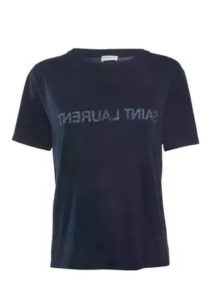Saint Laurent Logo Print Crewneck T-shirt - Blue