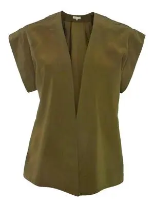 Celine Cap Sleeve V-neck Silk Blouse - Green