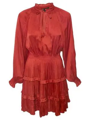 Maje Pleated Ruffle Mini Dress - Red