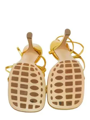 Bottega Veneta Metallic Leather Ankle Strap Sandals - Gold