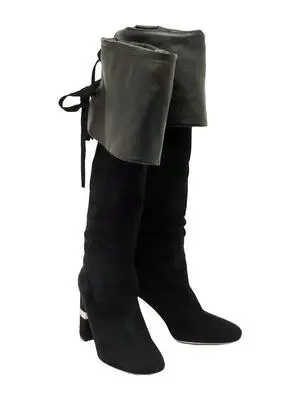 Miu Miu Suede Crystal-embellished Block Heel Boots - Black
