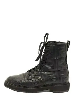 Fendi Zucca Embossed Leather Combat Boots - Black
