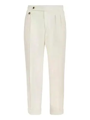 Brunello Cucinelli Garment-dyed Cotton Corduroy Trousers With Reversed Double Pleats - Neutrals