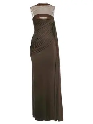 CHATS BY C.DAM Disa Maxi Dress Jersey Tulle Paneled - Brown