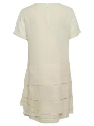 Brunello Cucinelli Short Sleeve Tiered Mini Dress - Neutrals