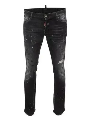 Dsquared2 Distressed Paint-splatter Slim-fit Jeans - Black