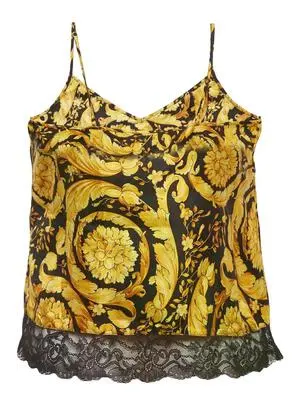 Versace 1990s Barocco Print Spaghetti Strap Top - Yellow