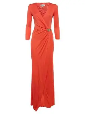 EMILIO PUCCI Emilio Pucci V-neck Draped Maxi Dress With Gold-Tone Logo Plaque