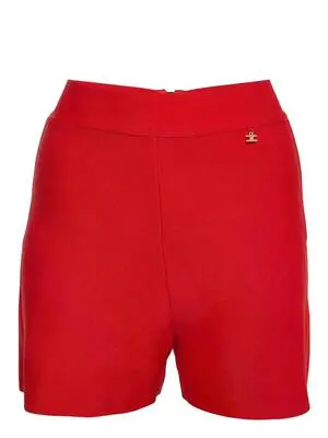 Elisabetta Franchi Logo Charm Elastic Waistband Shorts - Red