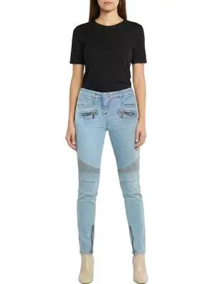 Balmain Paneled Zip-detail Skinny Jeans - Blue