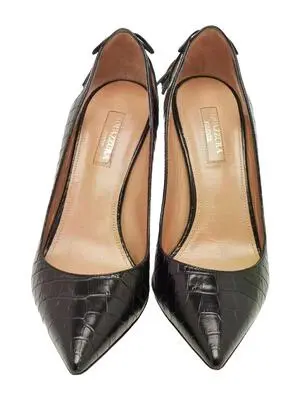 AQUAZZURA Leather Croc-embossed Stiletto Pumps With Tassel Detail - Black