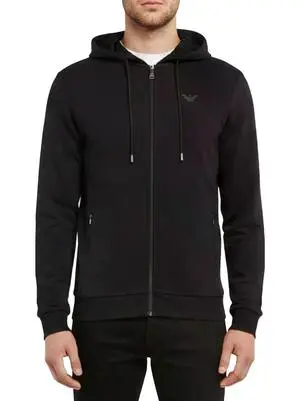 Emporio Armani Logo Detail Zip-up Hoodie - Black