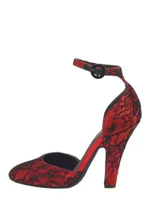 Dolce & Gabbana Floral Lace Ankle Strap High Block Heel Sandals - Red