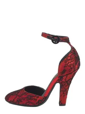 DOLCE & GABBANA Dolce & Gabbana Floral Lace Ankle Strap High Block Heel Sandals