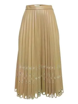 Simkhai Laser-cut Pleated Midi Skirt - Neutrals