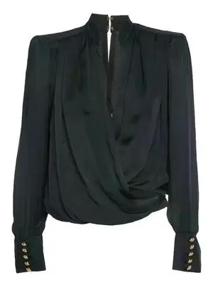 Balmain Draped Satin Blouse - Black
