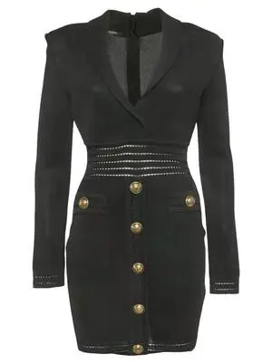Balmain Mesh-knit Button-detail Mini Dress - Black