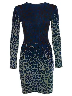 LANVIN Leopard-print Jacquard-knit Mini Dress - Blue