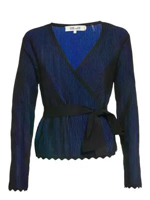 Diane Von Furstenberg Striped Knit Wrap Top - Blue