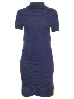 Versace Wool Knitted Turtleneck Button-detail Midi Dress - Blue