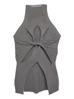 DION LEE Ribbed Knit High Neck Tank Top - Grey