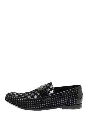 JIMMY CHOO Patent Leather Houndstooth Loafers - Black