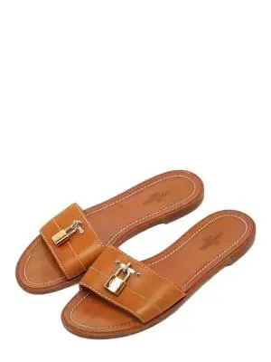 LOUIS VUITTON Lock It Padlock Flat Sandals - Brown