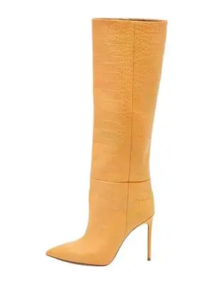 Paris Texas Croc-embossed Leather Knee-high Stiletto Boots - Orange