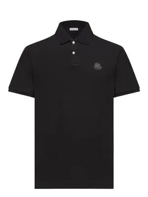 Moncler Logo Patch Piqué Polo Shirt - Black