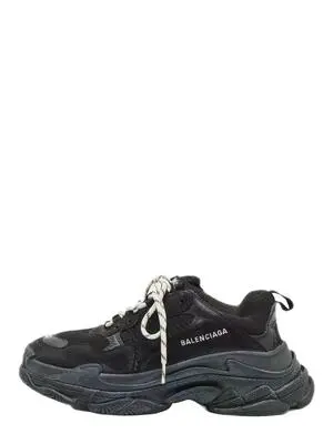 Balenciaga Triple S Mesh Nubuck Leather Sneakers - Black