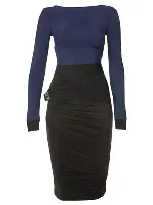 Herve Leger Ruched Knit Midi Dress - Black