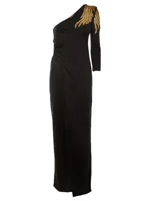 Balmain Embellished One-shoulder Maxi Dress - Black