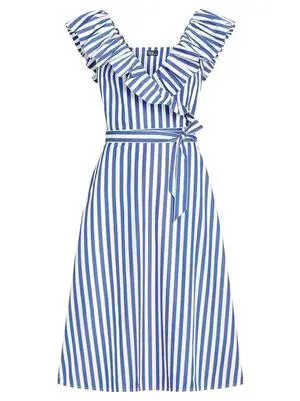 Polo Ralph Lauren Striped Ruffle-trim Midi Dress - Blue