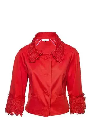 Carolina Herrera Lace-detail Cropped Gabardine Jacket - Red