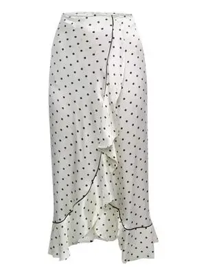 GANNI Polka-dot Ruffled Midi Skirt - White