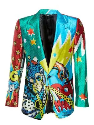 D&G PREOWNED Single-breasted Graphic-print Silk Blazer - Blue