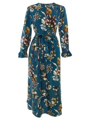 Max Mara Floral Print Silk Midi Dress - Blue