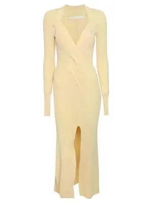 DION LEE Rib-knit Midi Dress With Twist Detail - Yellow