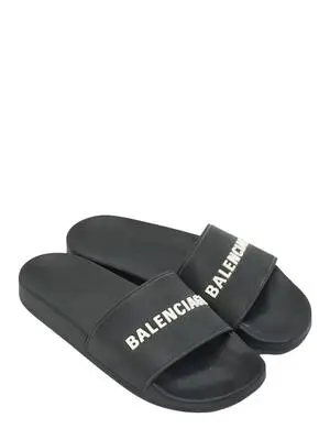 Balenciaga Logo Detail Slide Sandals - Black