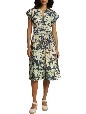 Carolina Herrera Floral Print Belted Midi Dress - Blue