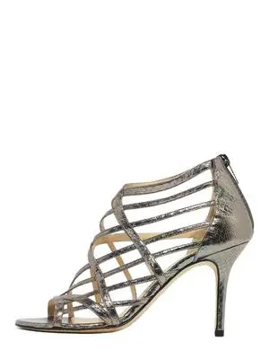 JIMMY CHOO Snakeskin-embossed Cage Sandals - Grey