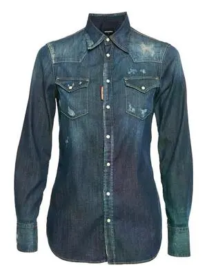 Dsquared2 Distressed Chambray Shirt - Blue