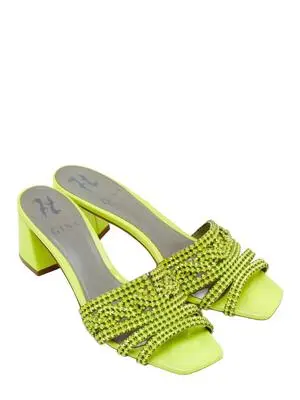 GINA Crystal Embellished Patent Leather Heeled Sandals - Green