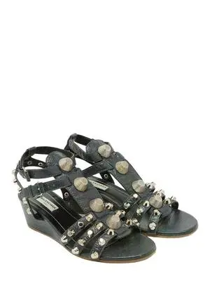 Balenciaga Arena Studded Wedge Sandals - Grey