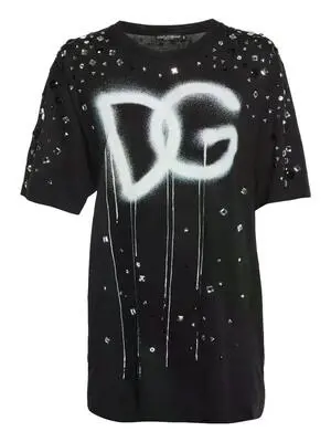 Dolce & Gabbana Embellished Spray-paint Print T-shirt - Black