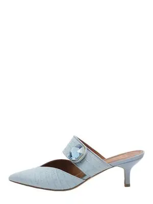 MALONE SOULIERS Croc-embossed Crystal-embellished Mules - Blue