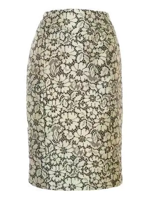 Burberry Brocade Lace Pencil Midi Skirt - Neutrals