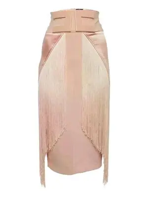 Elisabetta Franchi Fringed Pencil Midi Skirt - Pink