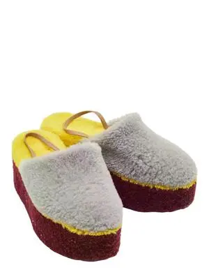 Fendi Shearling Platform Mules - Grey